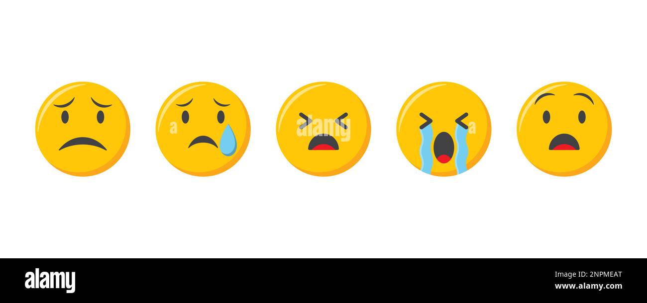 Emoji icons set. Sad Emoticons collection vector illustration Stock ...