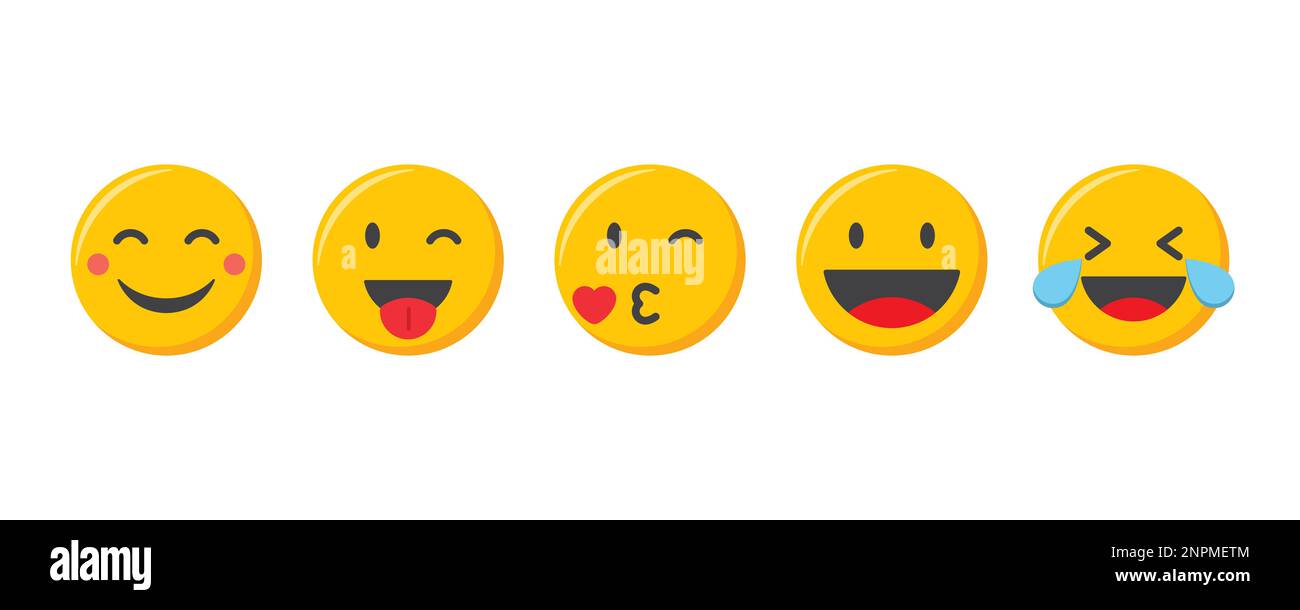 Emoji icons set. Happy Emoticons collection vector illustration Stock ...