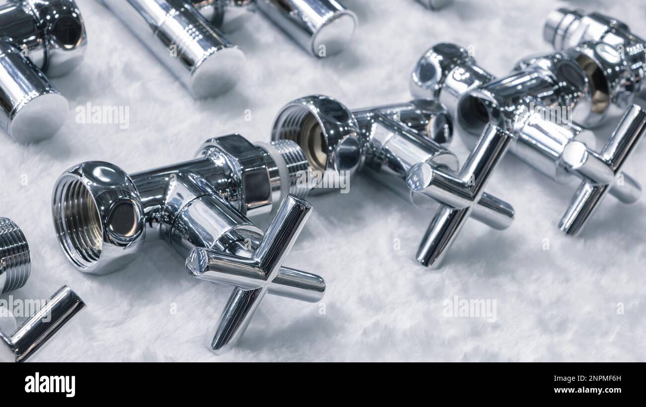Gate valve taps chrome-plated with cross-shaped handle connects and ...