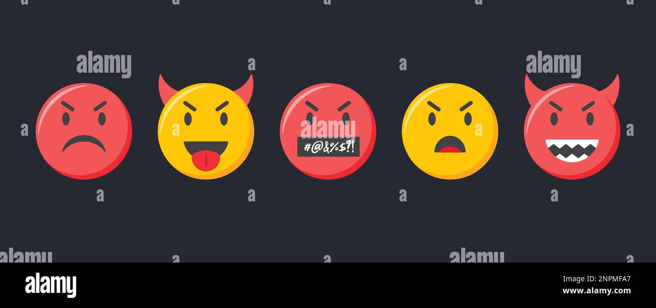 Emoji icons set. Angry and evil Emoticons collection vector ...