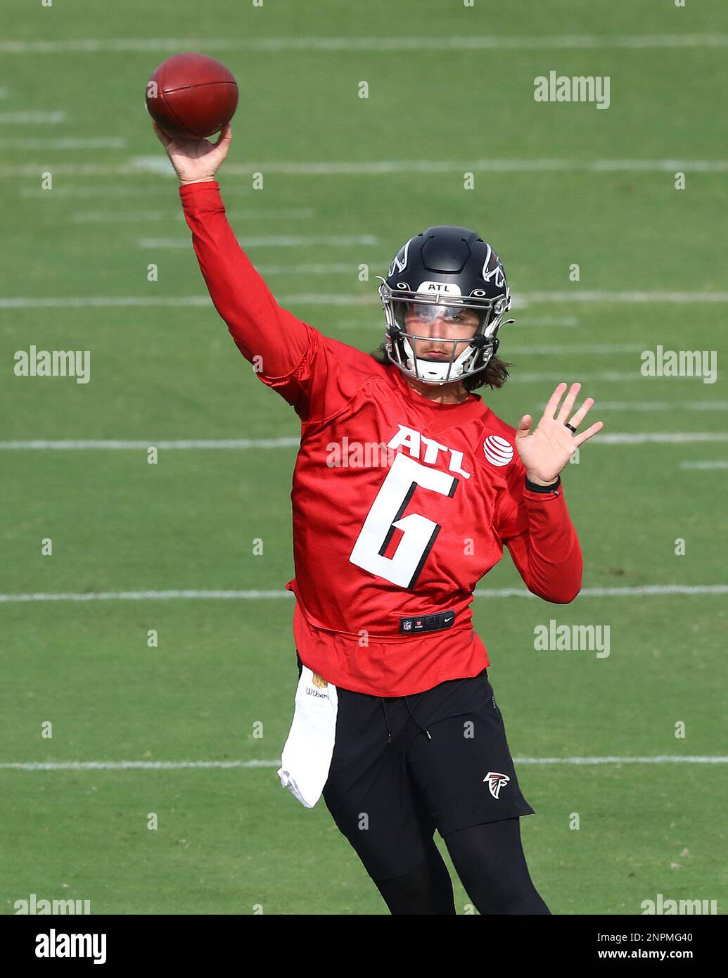 Atlanta Falcons backup quarterback Kurt Benkert completes a pass during ...