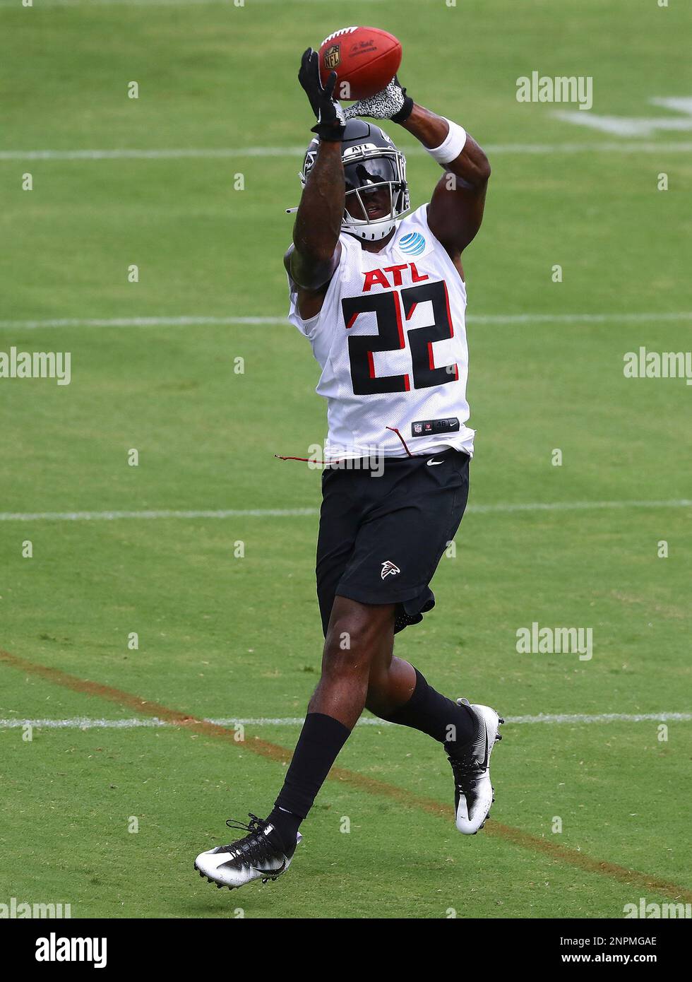 Atlanta Falcons safety Keanu Neal intercepts a pass while running team ...