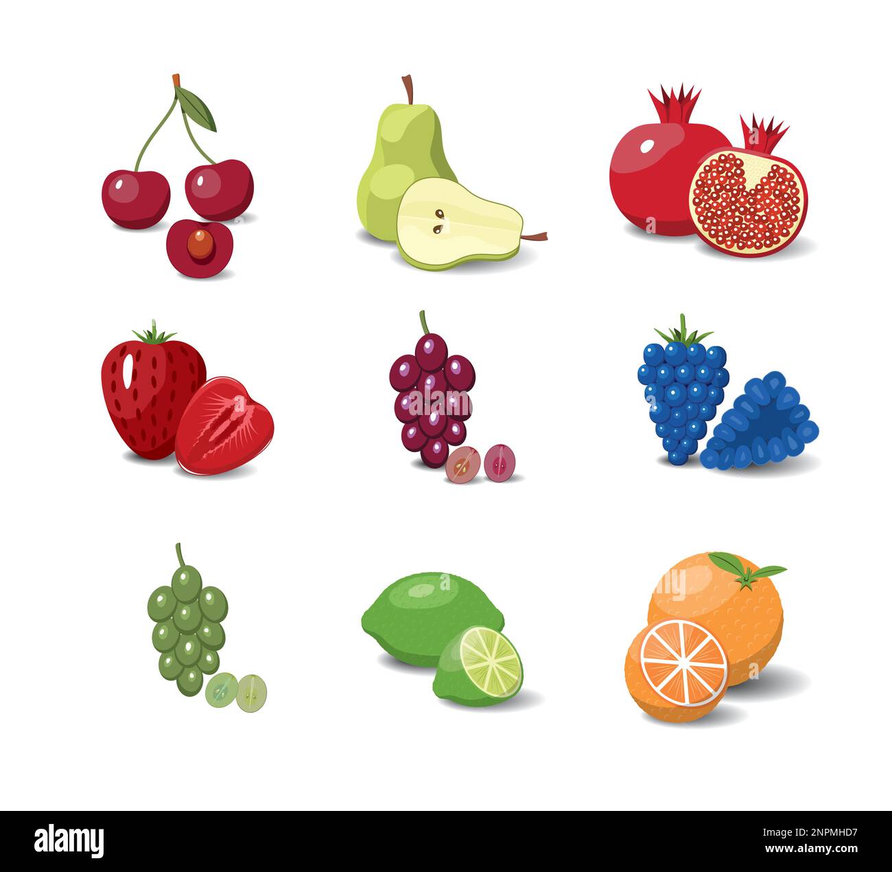 Fruit cartoon set. Vegan organic eco products collection. vector ...