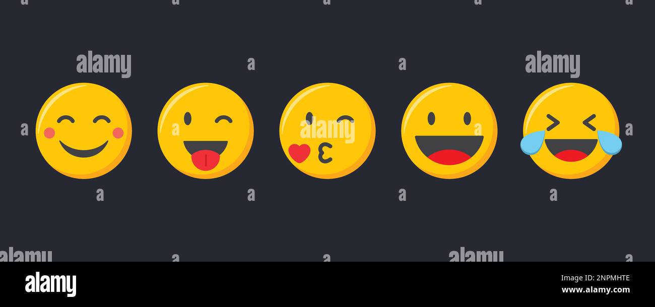 Emoji icons set. Happy Emoticons collection vector illustration Stock ...