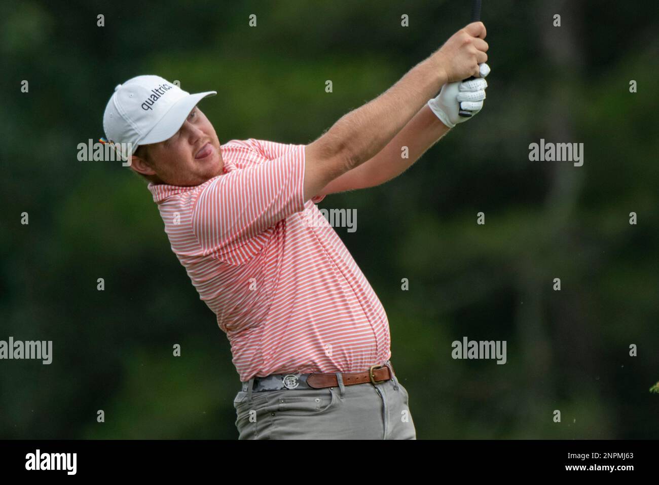 GREENSBORO, NC - AUGUST 14: Zach Blair tees off on the 16th hole during ...