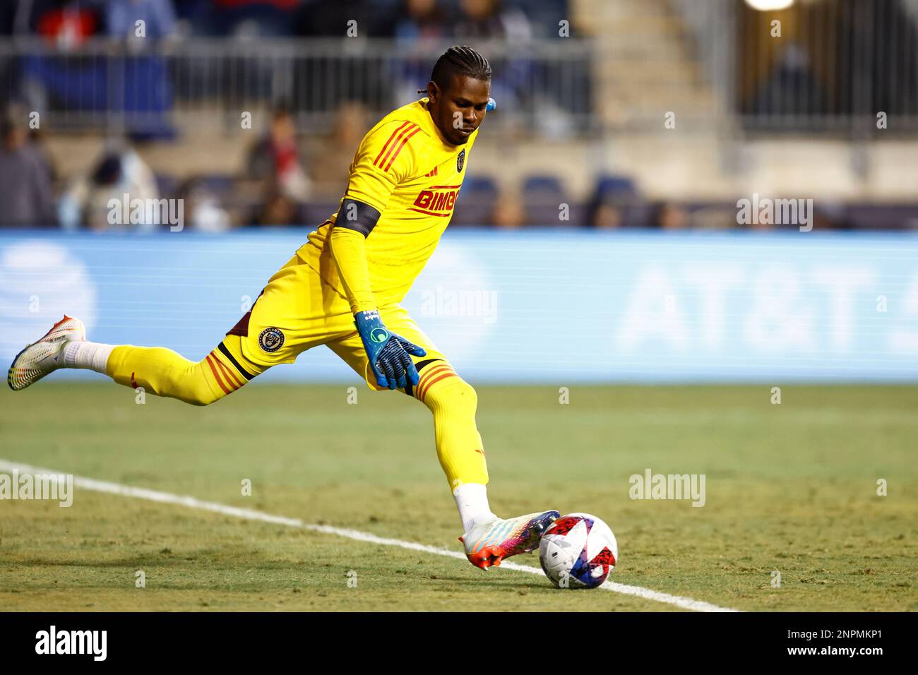 Philadelphia Union goalkeeper Andre Blake (18) kicks the ball against ...