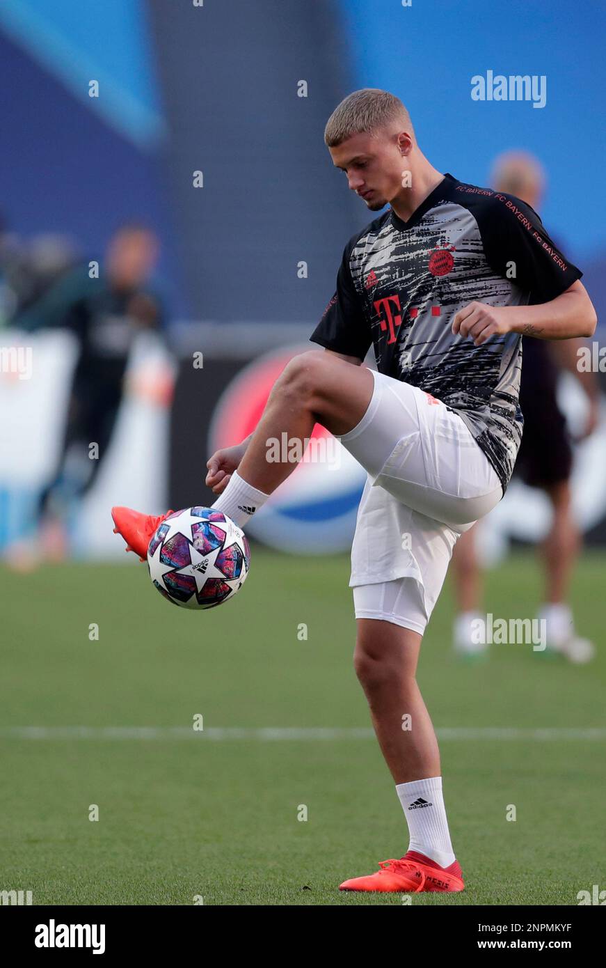 Bayern's Mickael Cuisance warms up prior the start of the Champions ...
