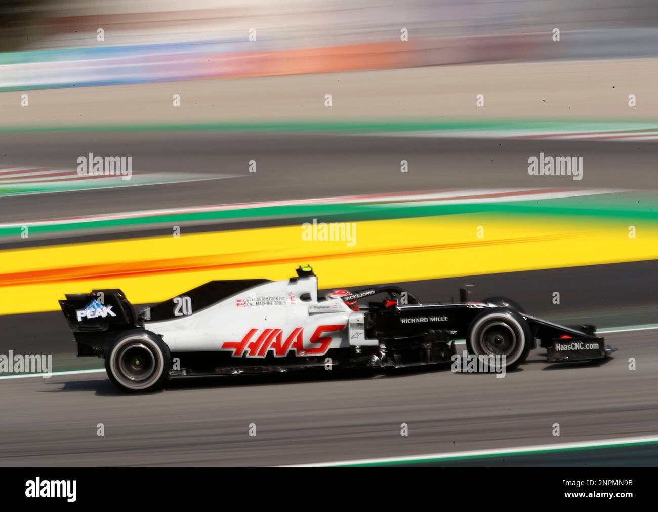 Haas driver Kevin Magnussen of Denmark steers his car during a practice ...