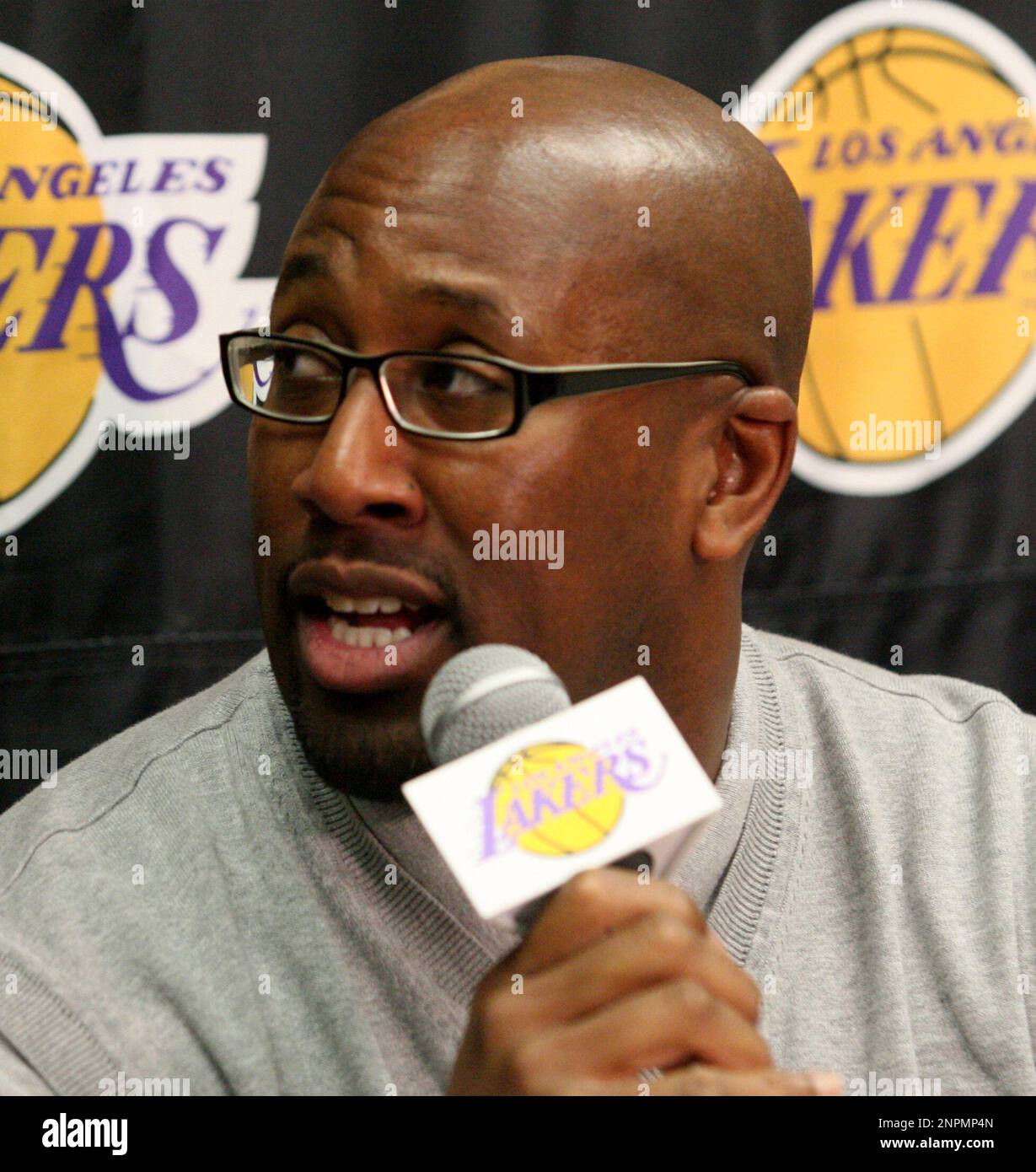 Los Angeles Lakers head coach Mike Brown talks to the media for the 1st ...