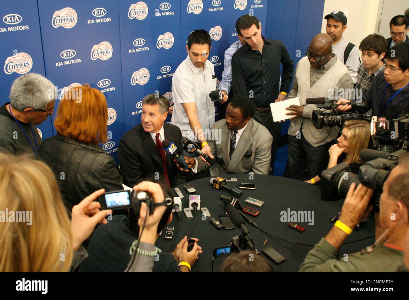 Los Angeles Clippers general manager Neil Olshey talks to the media at ...