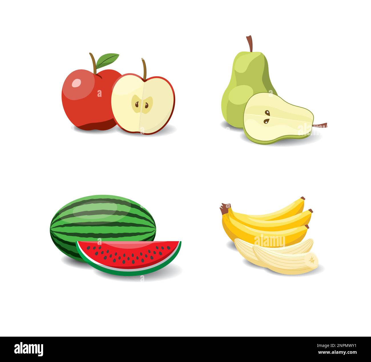 Fruit cartoon set. Vegan organic eco products collection. vector ...
