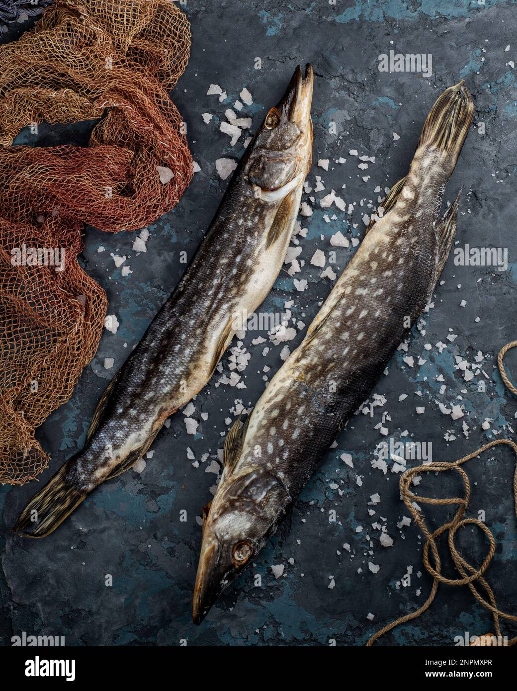 Salted dried pike. Fish appetizer for beer. Stockfish Stock Photo - Alamy