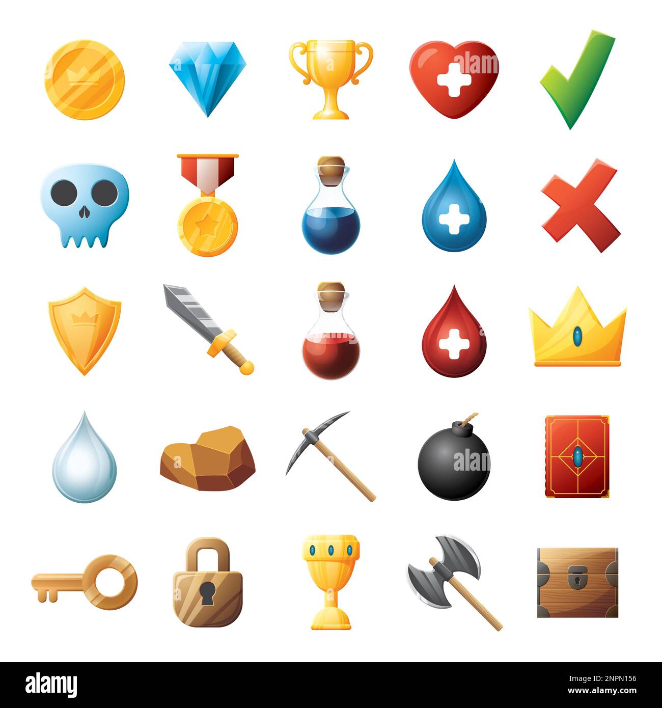 Game Ui Assets Set Gaming User Interface Icons Collection Vector Illustration Stock Vector