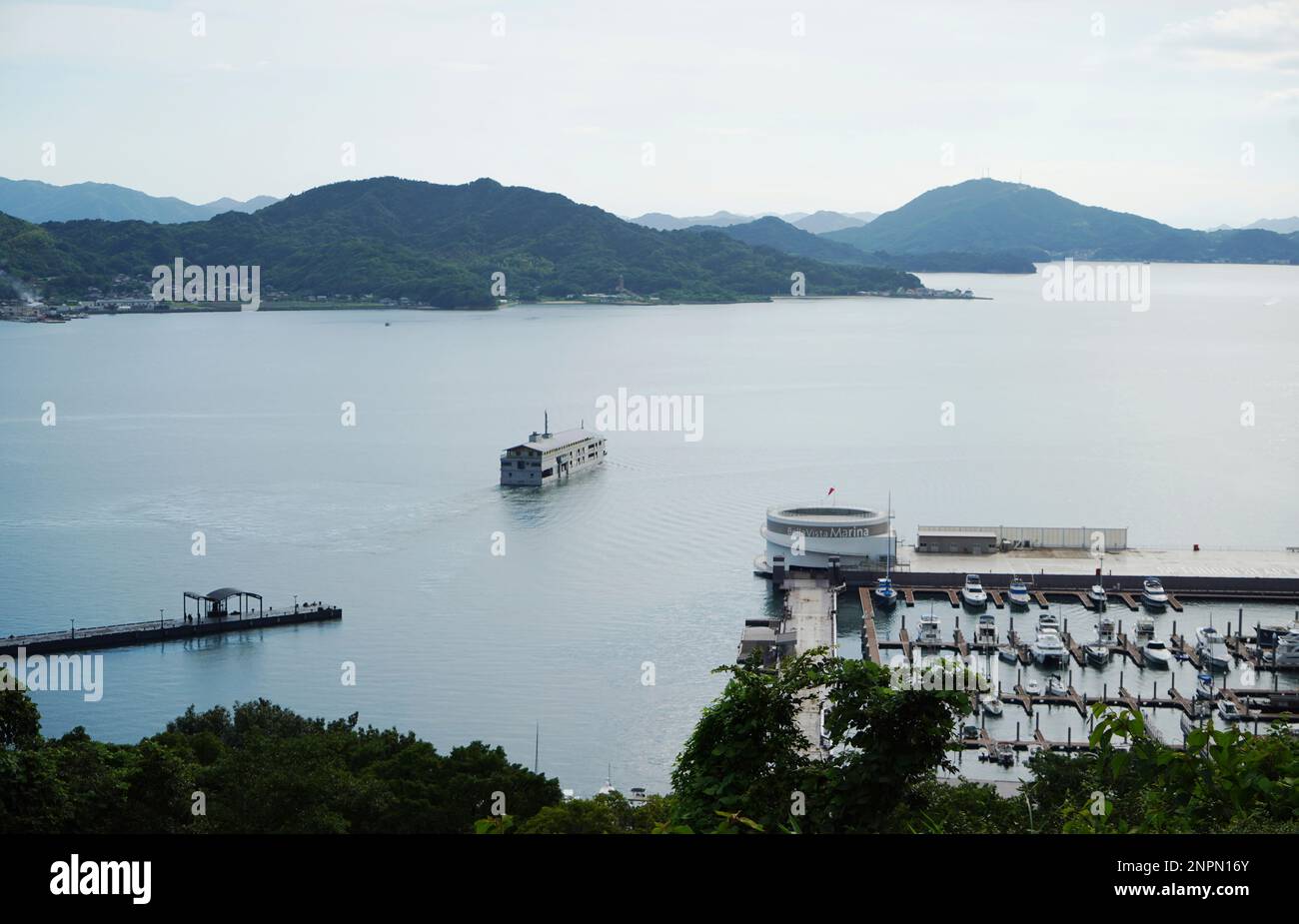 An aerial photo shows guntû, a floating hotel, leaves a port in ...