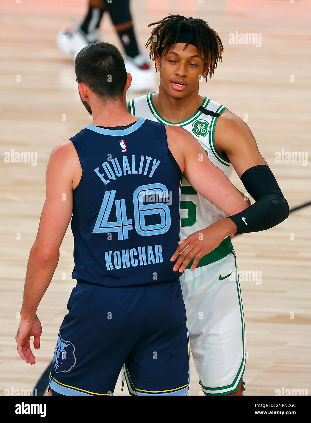 Memphis Grizzlies' John Konchar (46) and Boston Celtics' Romeo Langford ...