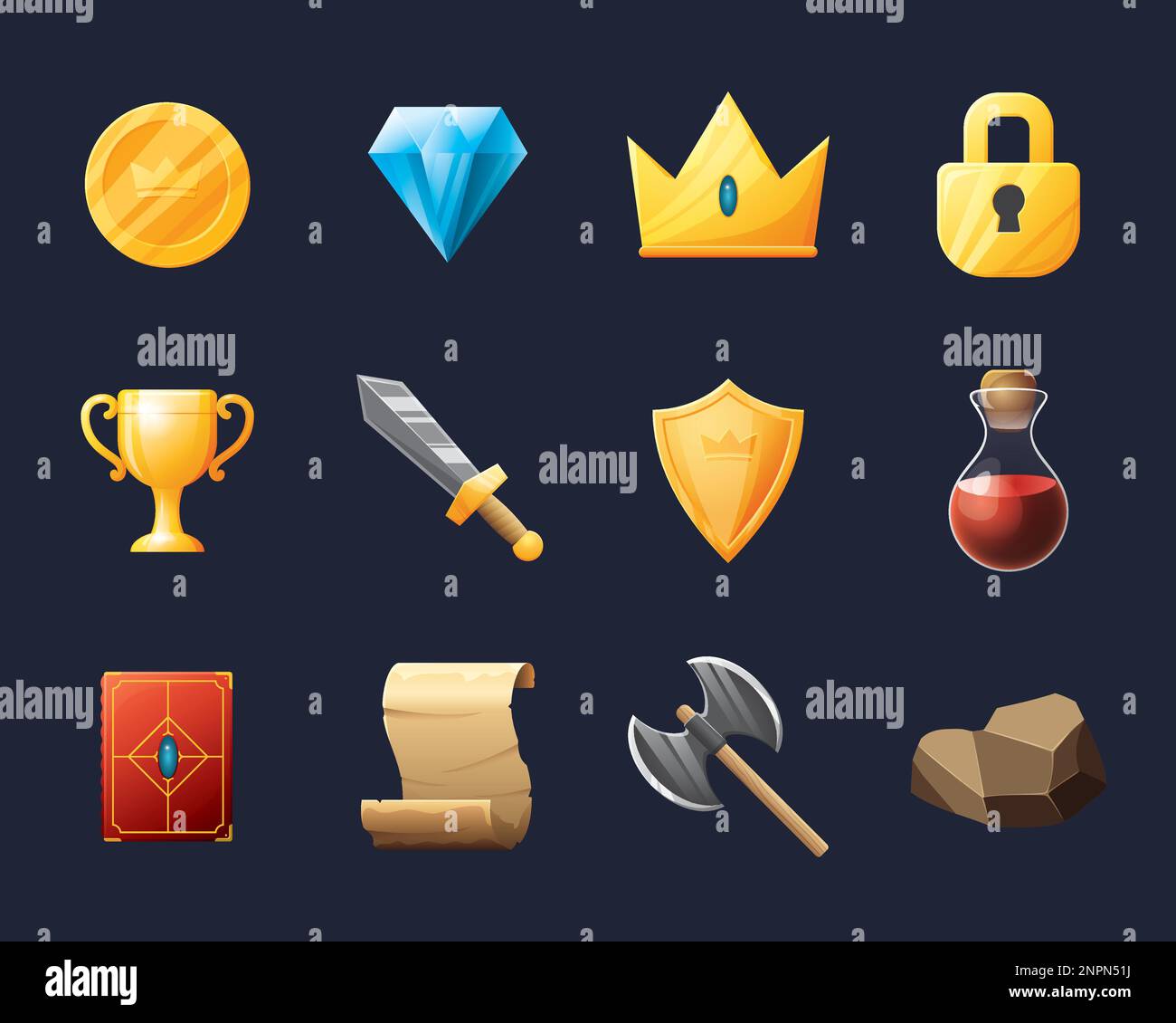 Game UI assets set. Gaming user interface icons collection. vector ...