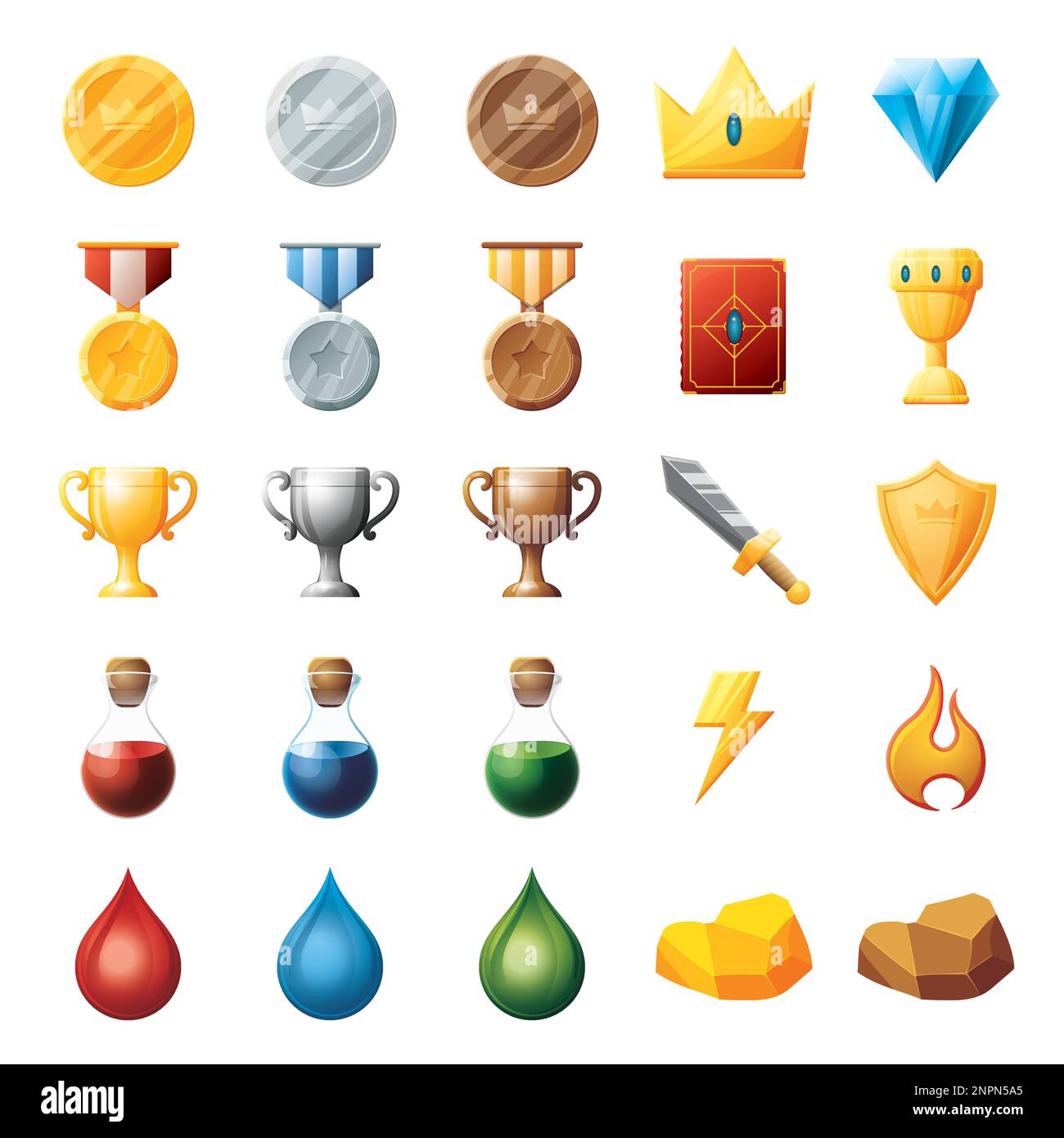 Game Ui Assets Set Gaming User Interface Icons Collection Vector Illustration Stock Vector