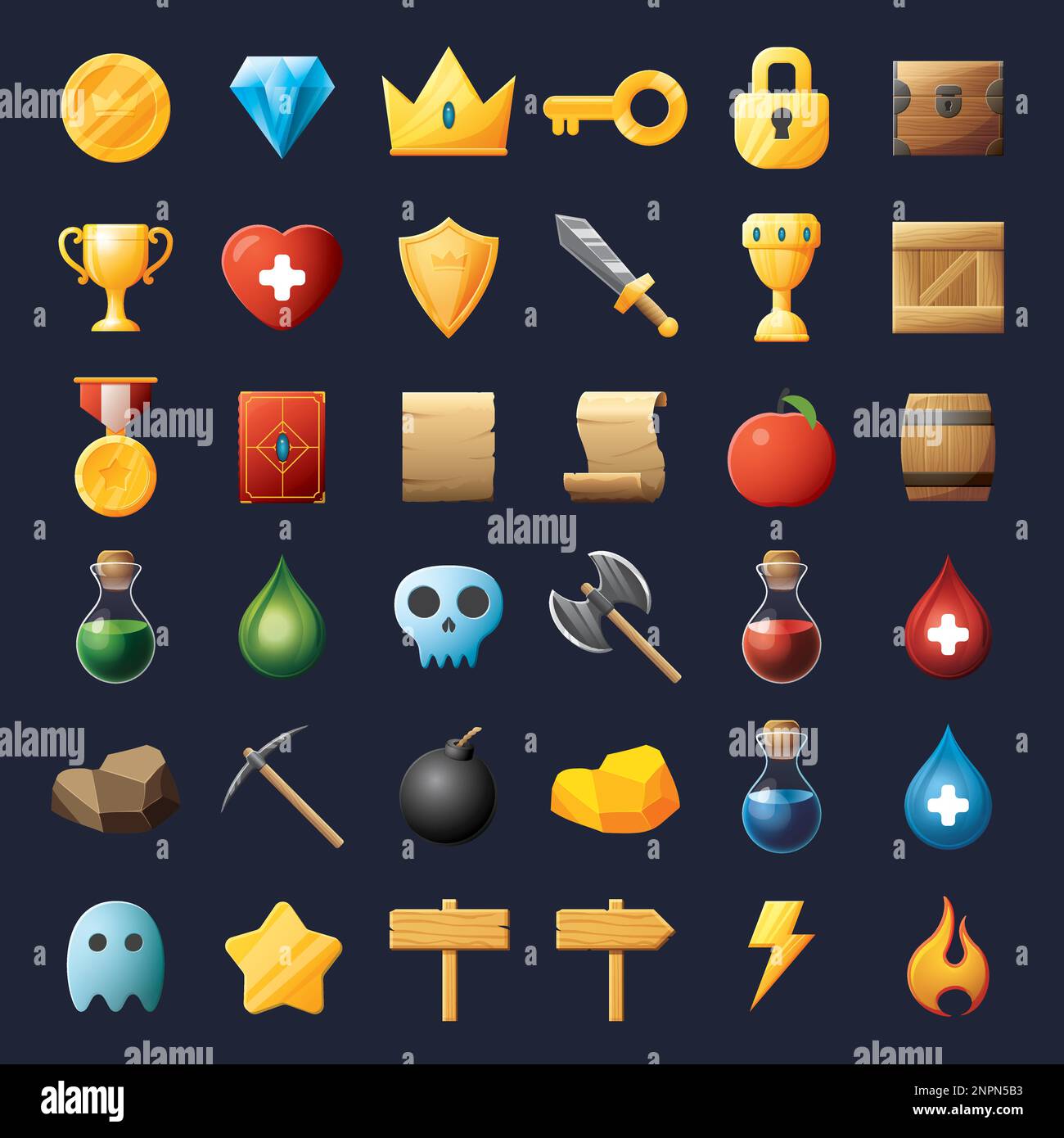 Game Ui Assets Set Gaming User Interface Icons Collection Vector Illustration Stock Vector