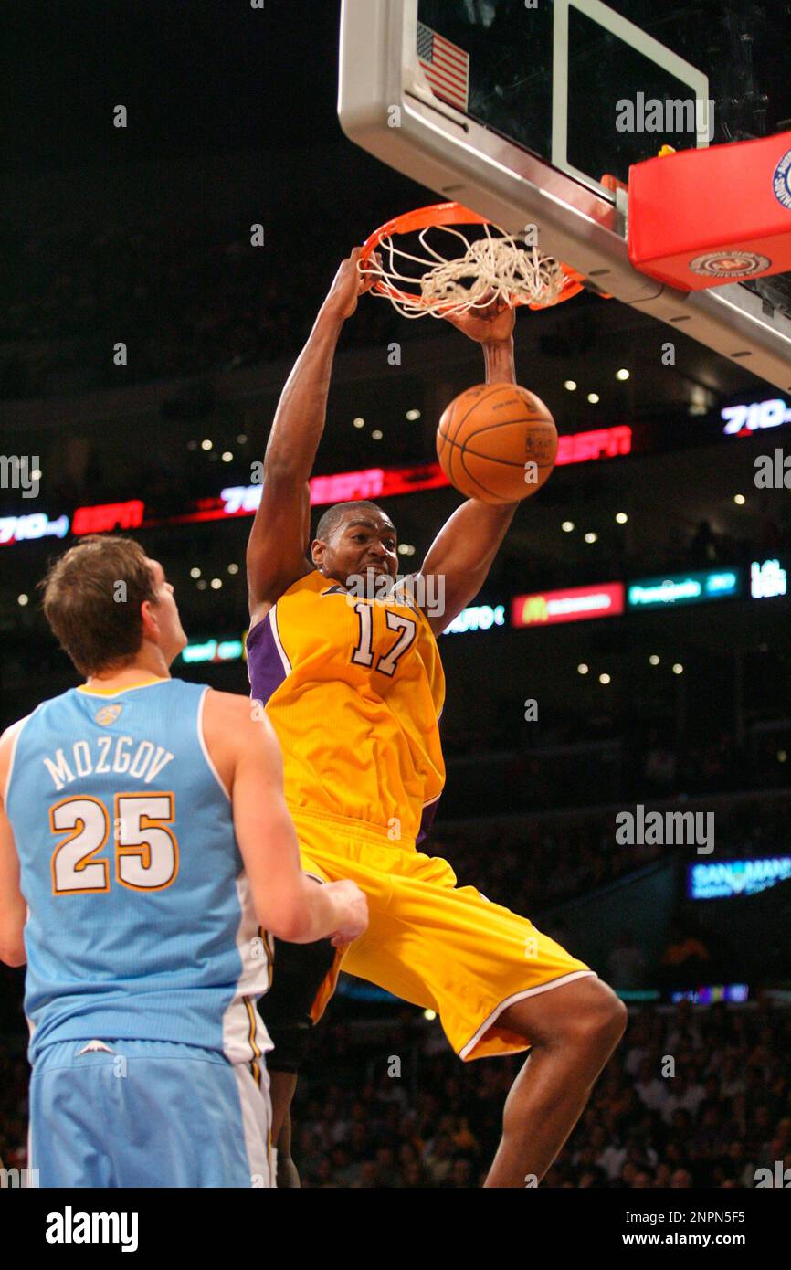 Los Angeles Lakers center Andrew Bynum (17) makes a move with the ...