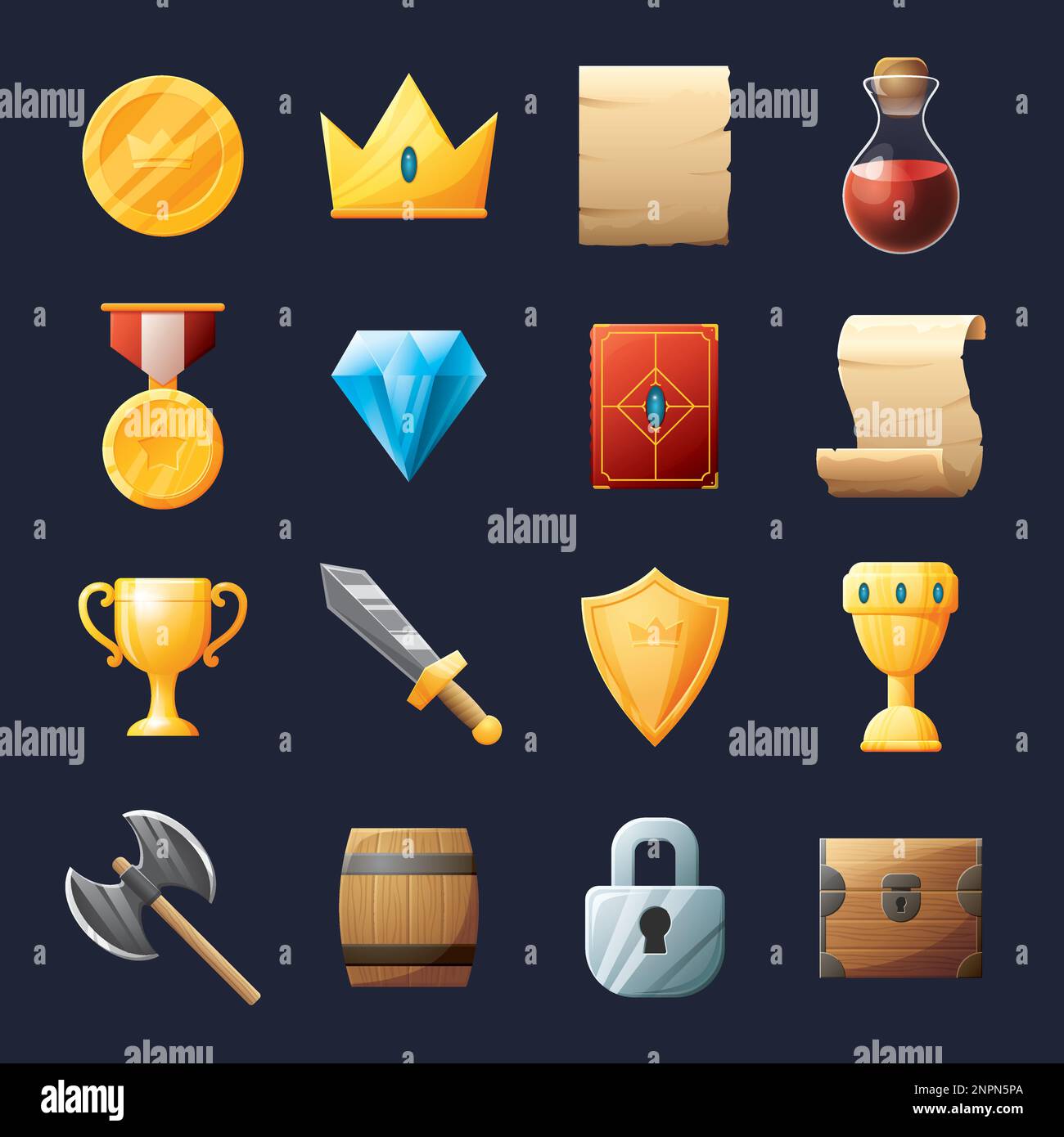 Game Ui Assets Set Gaming User Interface Icons Collection Vector Illustration Stock Vector