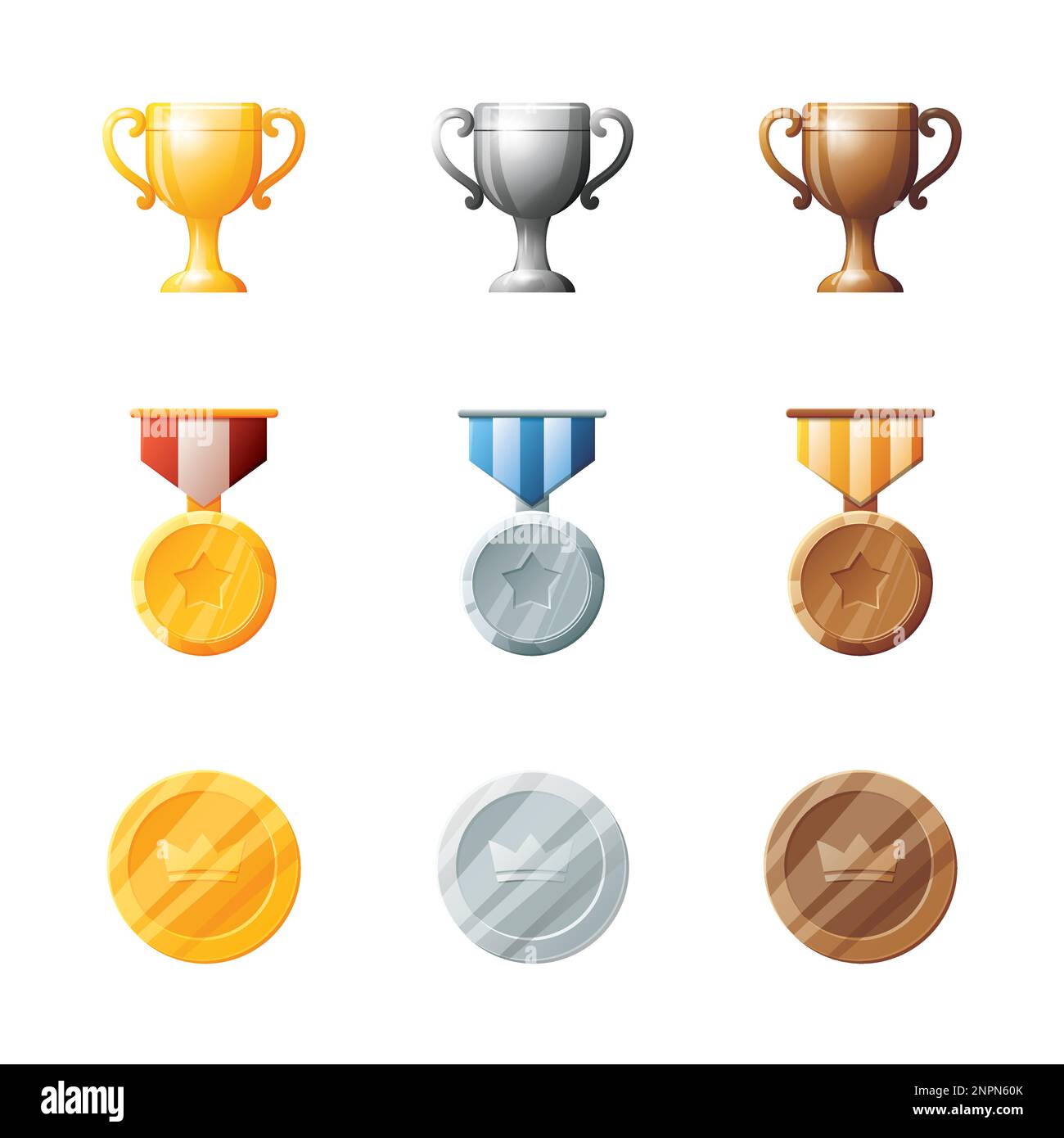 Game UI assets set. Gaming user interface victory trophy icons ...