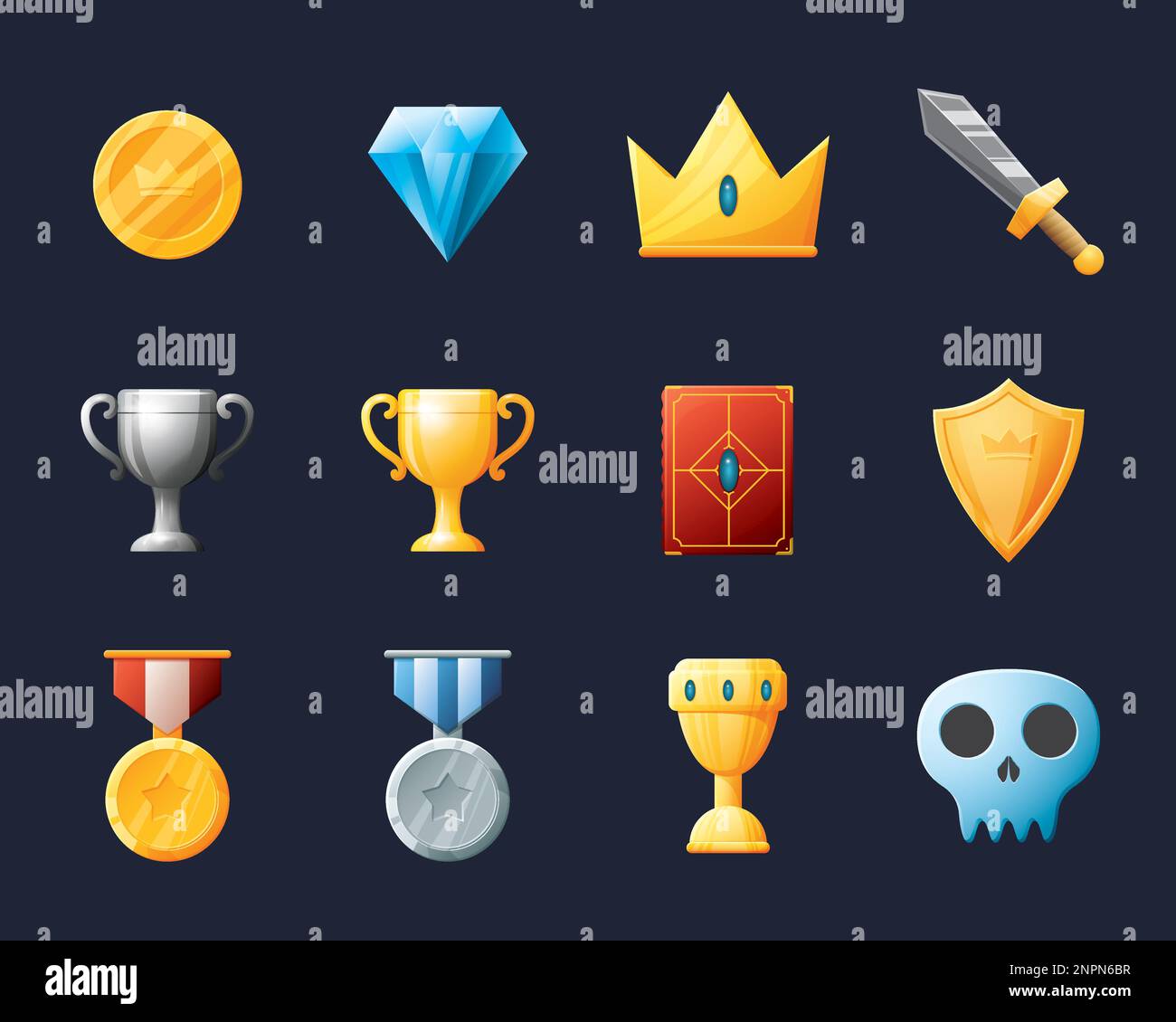 Game Ui Assets Set Gaming User Interface Icons Collection Vector Illustration Stock Vector