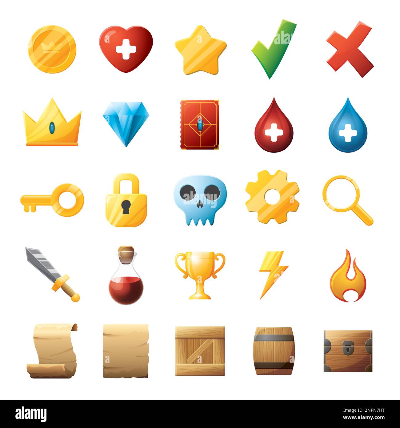 Game Ui Assets Set Gaming User Interface Icons Collection Vector Illustration Stock Vector