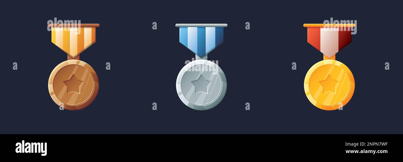 Game UI assets set. Gaming user interface victory trophy icons ...