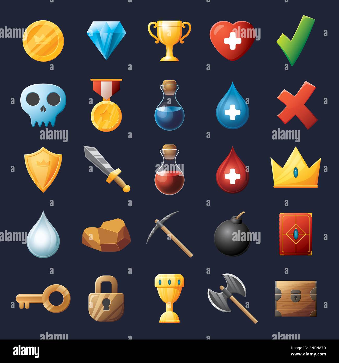 Game Ui Assets Set Gaming User Interface Icons Collection Vector Illustration Stock Vector