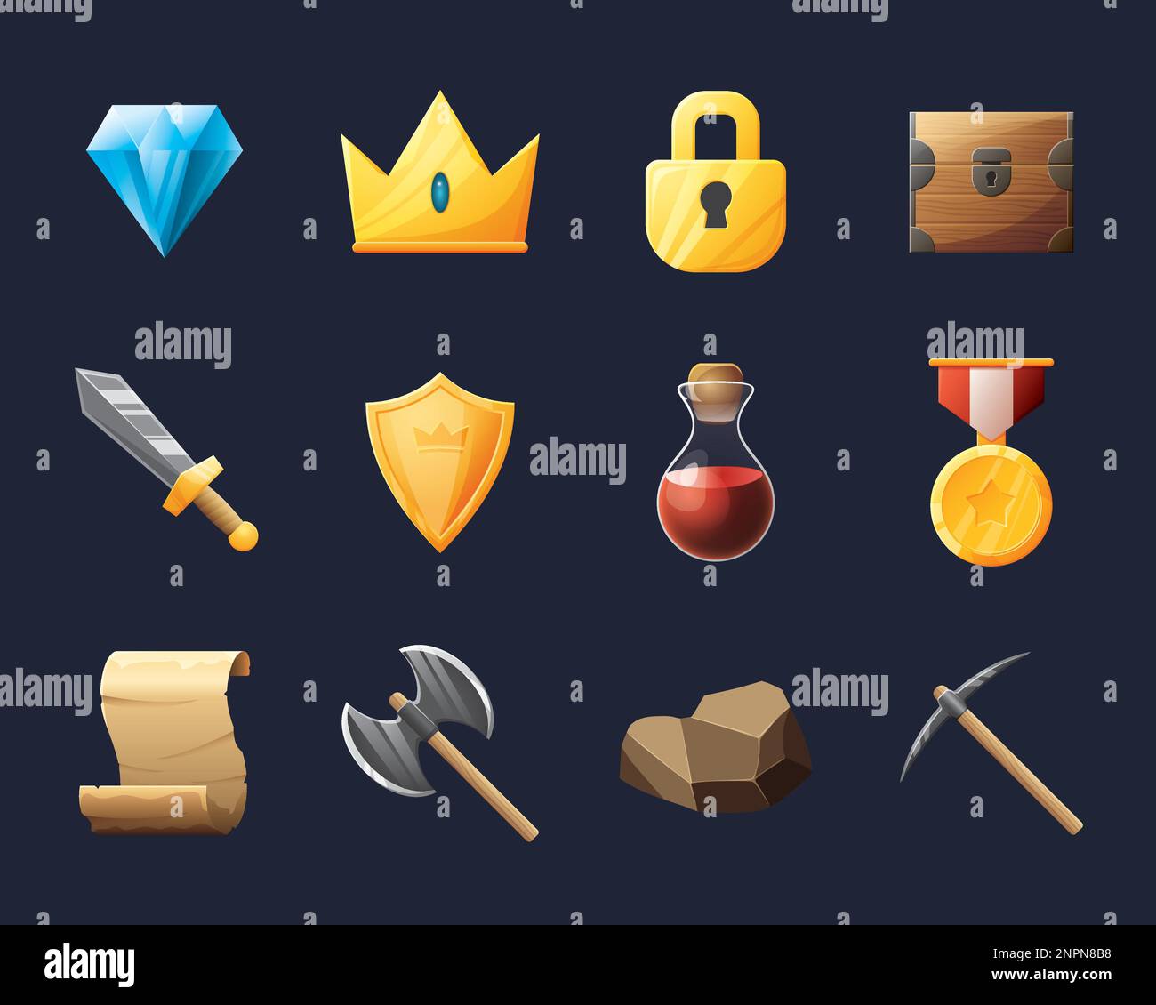 Game UI assets set. Gaming user interface icons collection. vector illustration Stock Vector ...