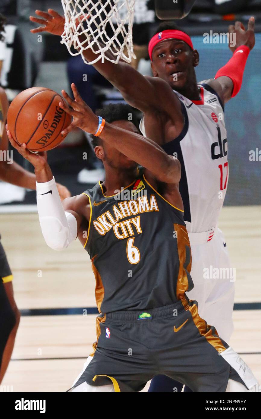 Washington Wizards forward Isaac Bonga (17) blocks a shot by Oklahoma ...
