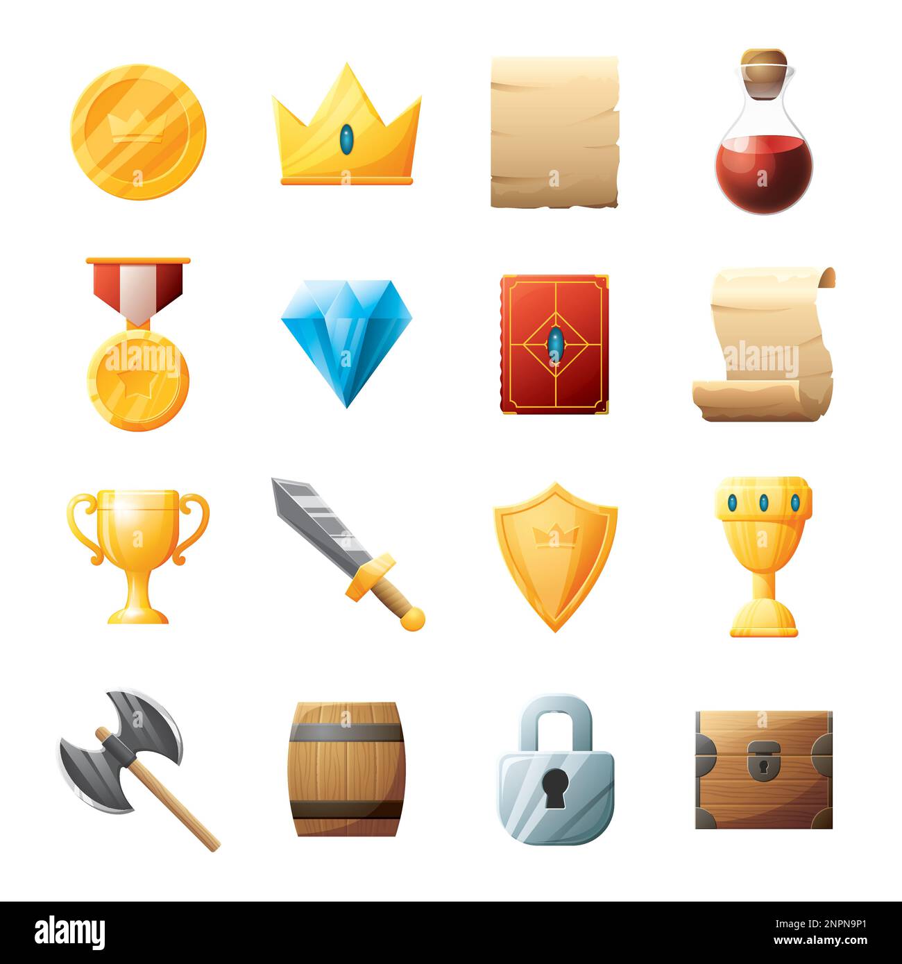 Game Ui Assets Set Gaming User Interface Icons Collection Vector Illustration Stock Vector