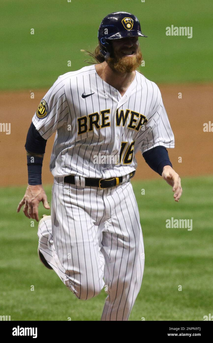 MILWAUKEE, WI - AUGUST 08: Milwaukee Brewers right fielder Ben Gamel ...