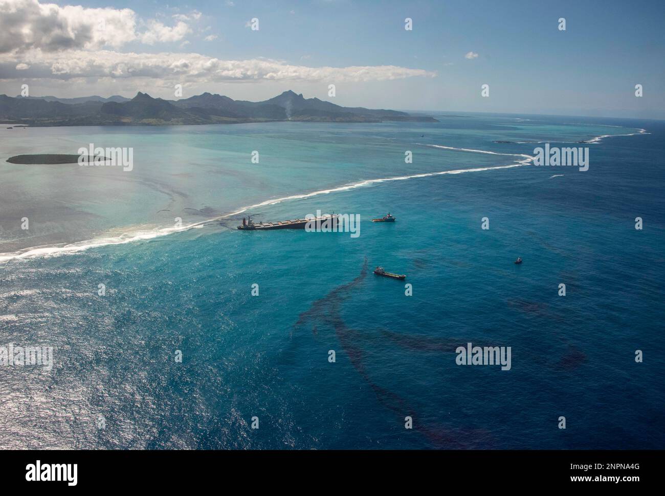 This photo provided by the French Defense Ministry shows oil leaking ...