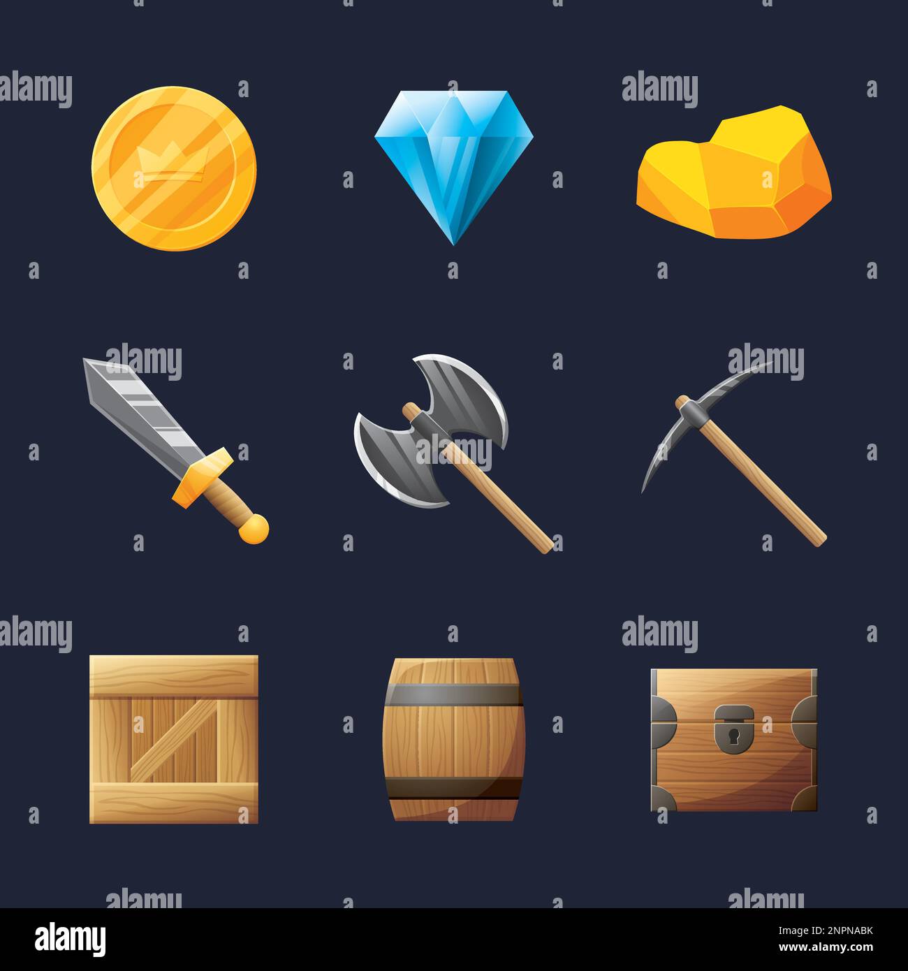 Game Ui Assets Set Gaming User Interface Icons Collection Vector Illustration Stock Vector