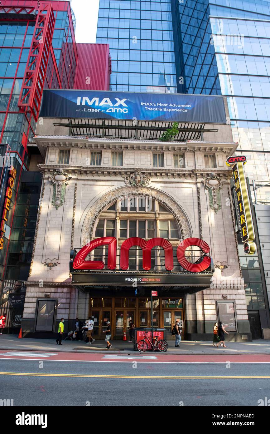 August 08, 2020: An overall view of The AMC Theatre on 42nd street as ...