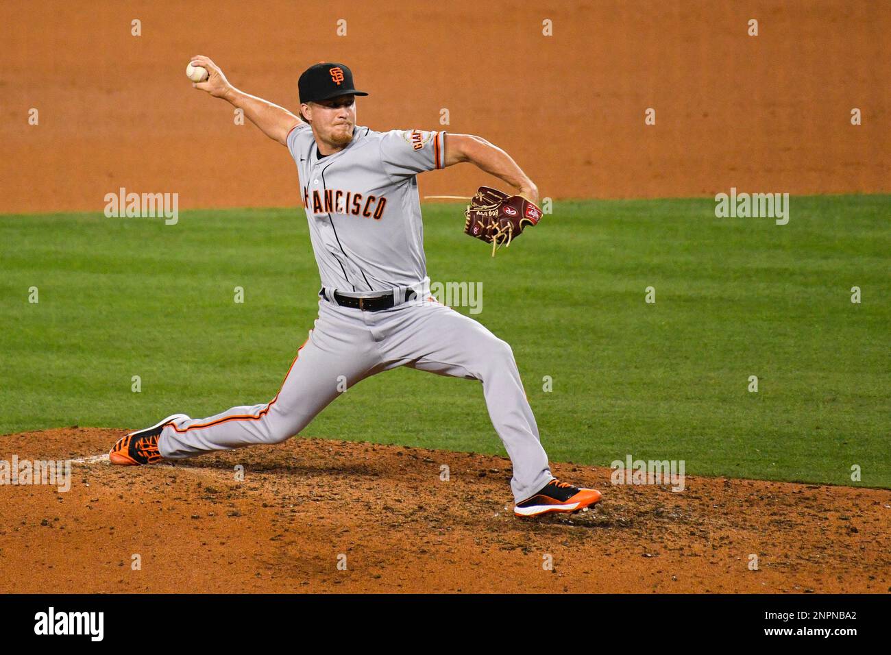 LOS ANGELES, CA - AUGUST 08: San Francisco Giants pitcher Trevor Gott (58) throws a pitch during ...