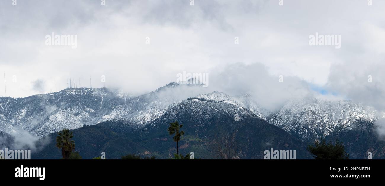 San Gabriel Mountains, looking north toward Mt Wilson, shown after late ...