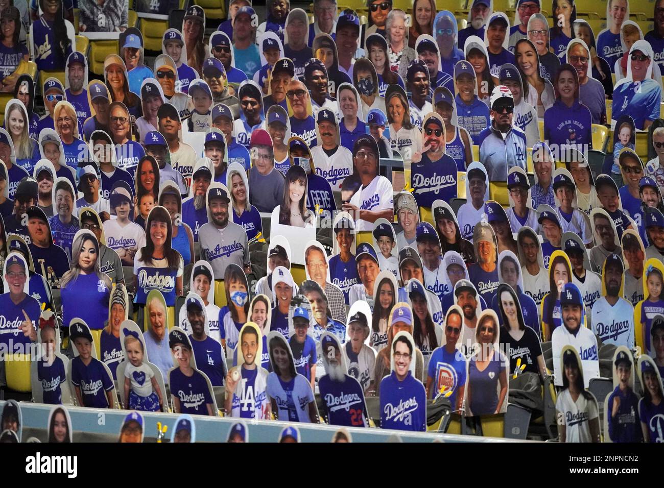 A general view of Los Angeles Dodgers fan cutouts during a MLB baseball ...