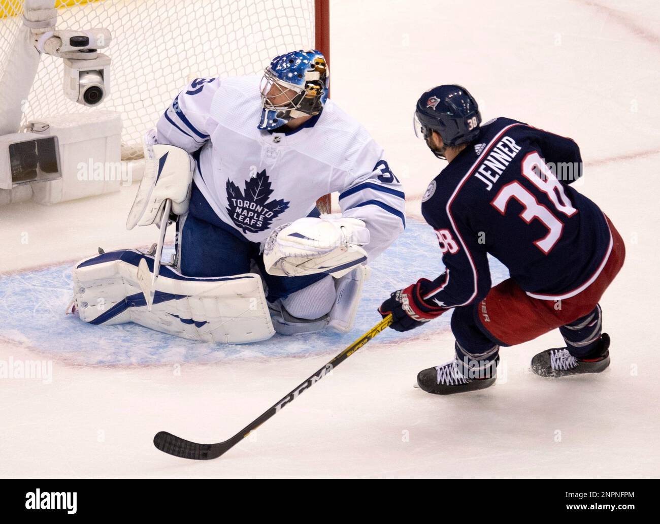 Columbus Blue Jackets centre Boone Jenner (38) scores against Toronto ...