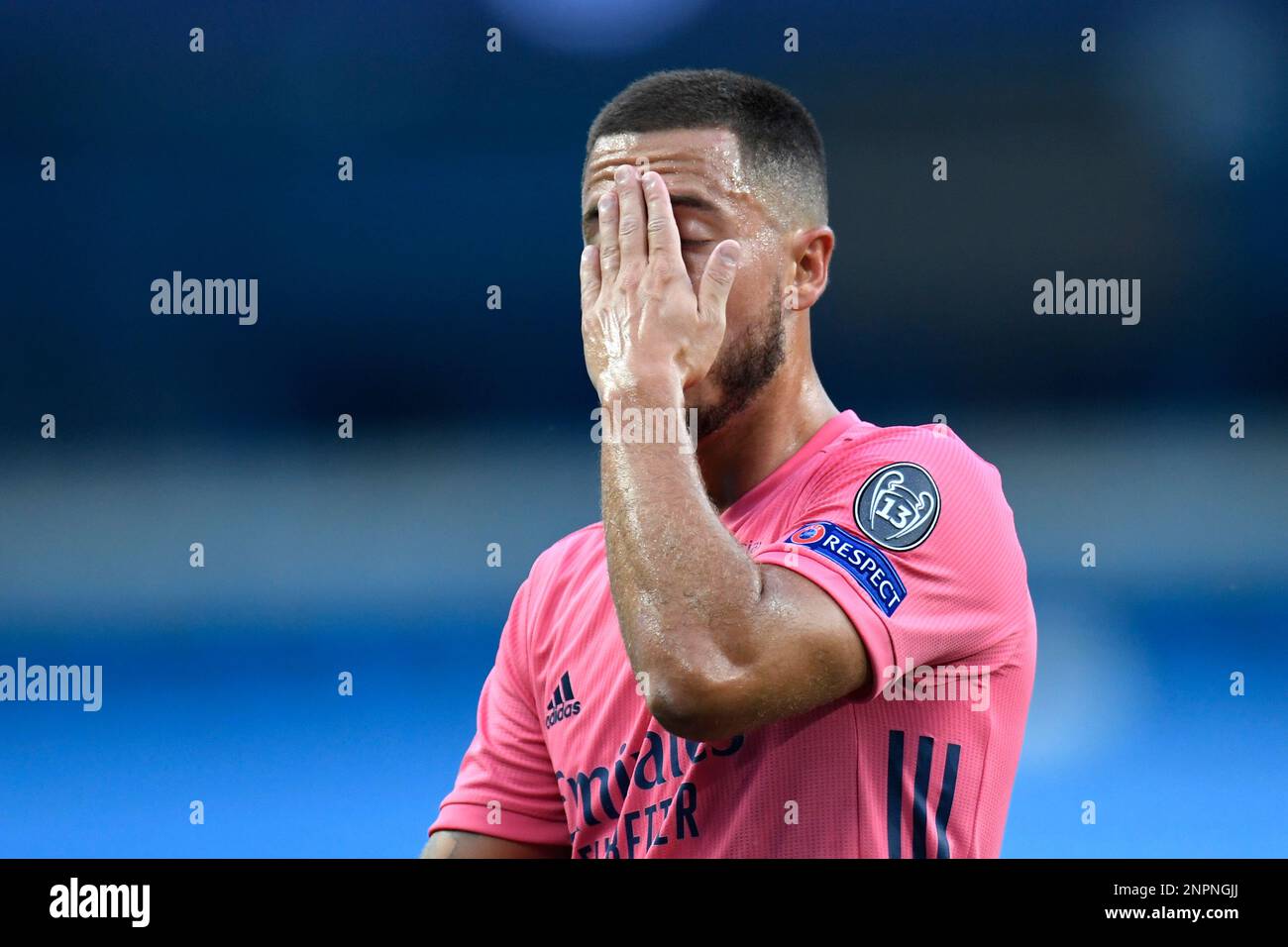 Real Madrid's Eden Hazard wipes his face during the Champions League ...
