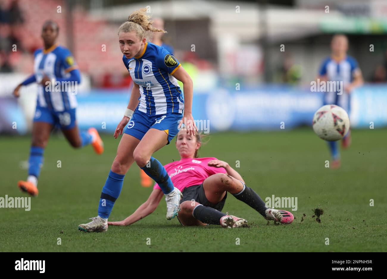 Crawley, UK. 26th Feb, 2023. Coventry's Lucy Whipp tackles Brighton's ...
