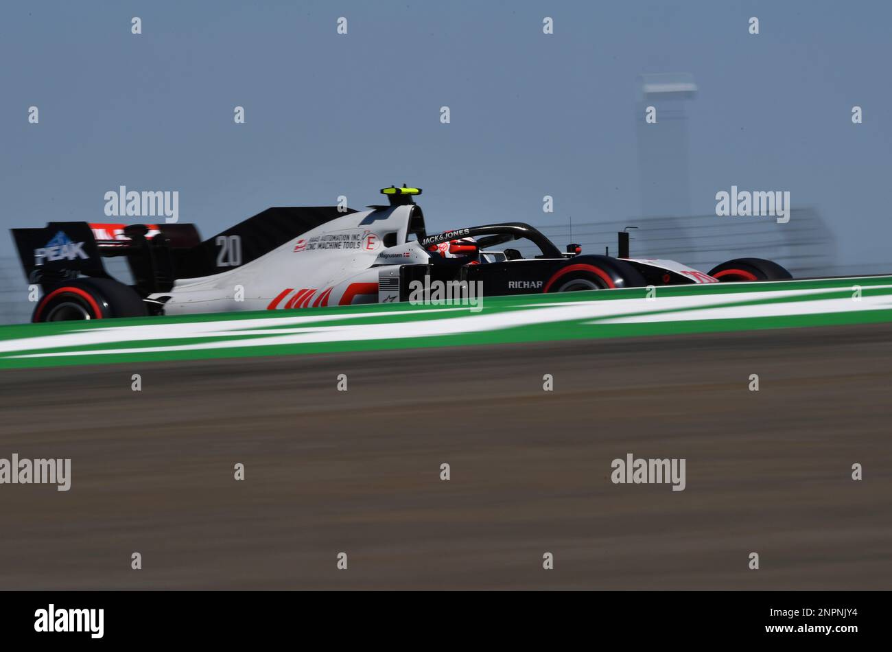 Haas driver Kevin Magnussen of Denmark steers his car during a practice ...