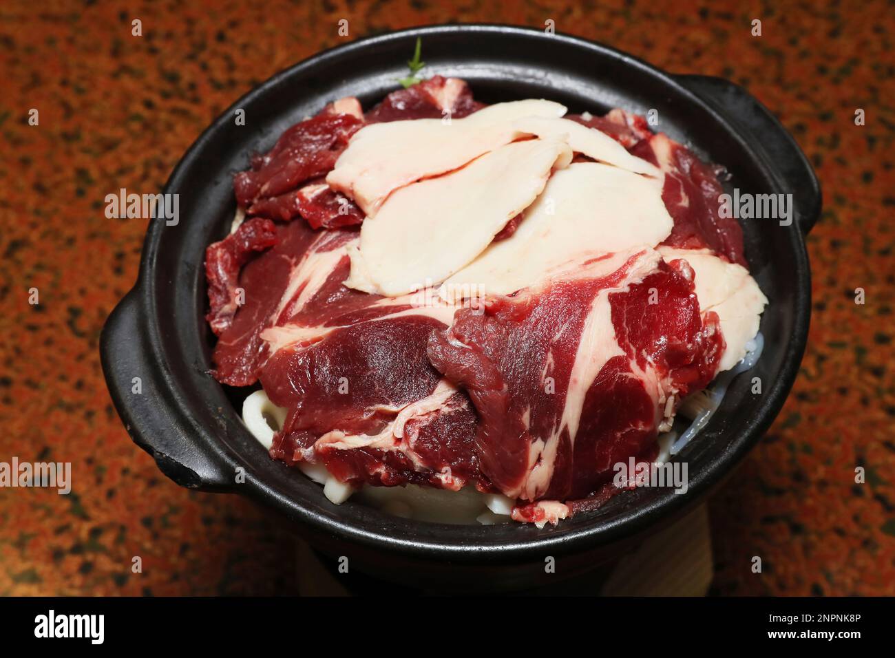 A picture taken on July 8, 2020 shows Inoshishi-nabe, a Japanese dish ...
