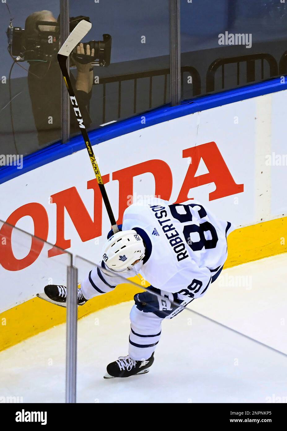 Toronto Maple Leafs left wing Nicholas Robertson celebrates his first ...