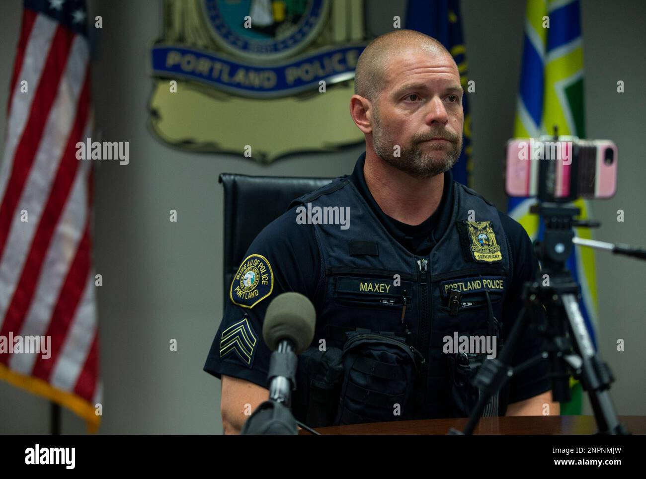 Portland Police Sgt. Brent Maxey speaks at a press conference at the ...