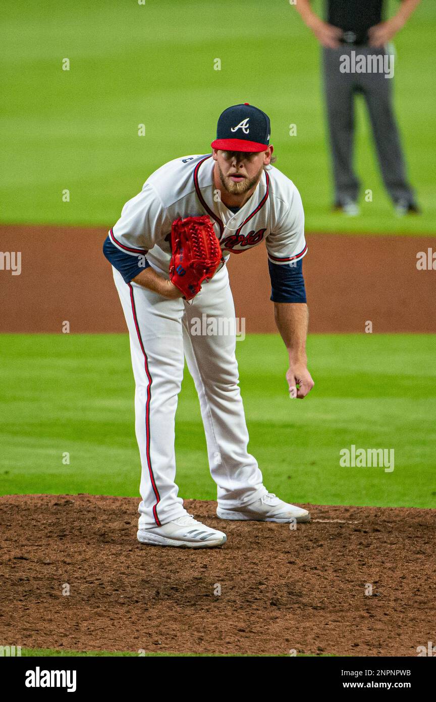 ATLANTA, GA - AUGUST 05: Atlanta Braves relief pitcher A.J. Minter (33 ...
