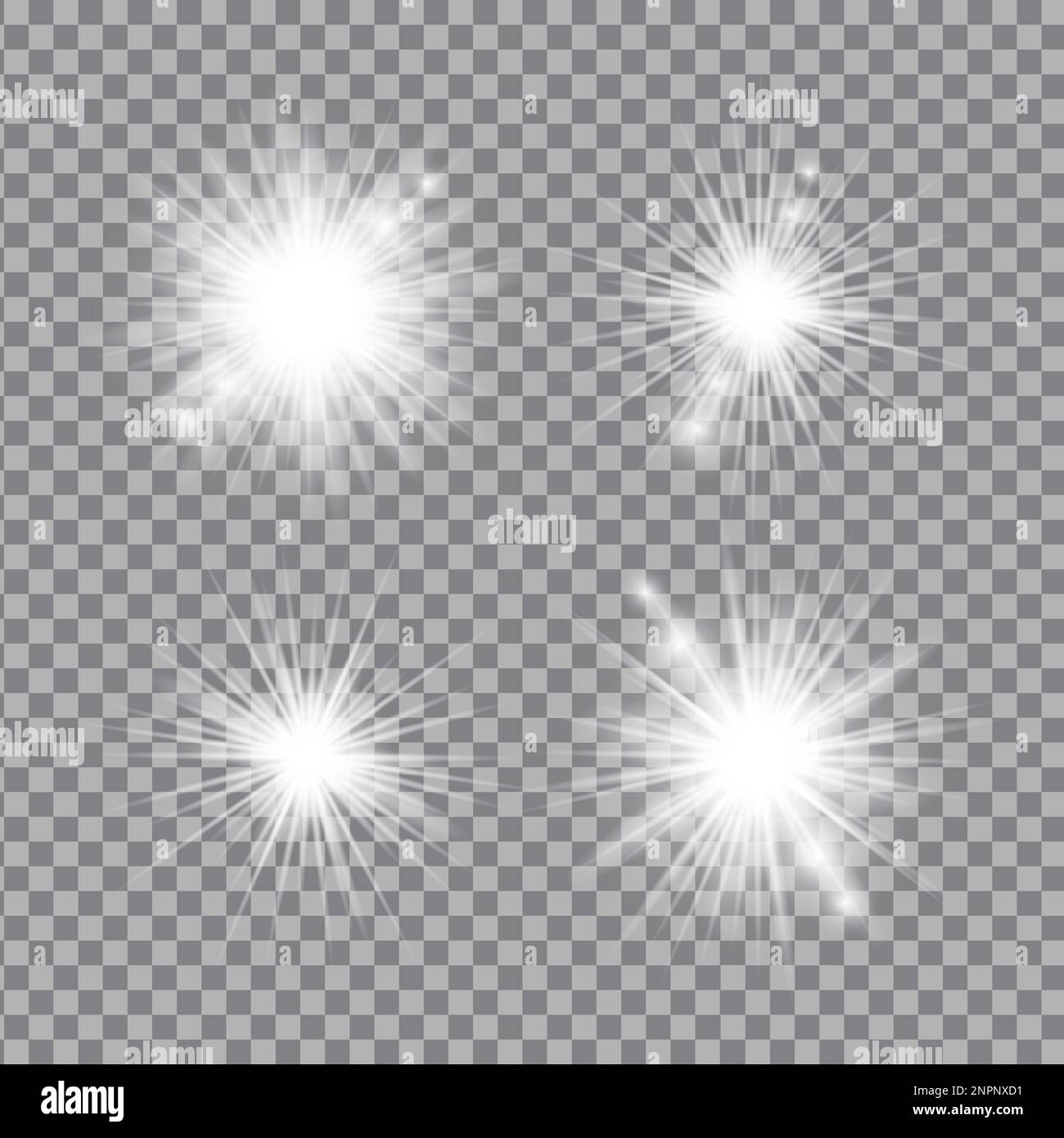 White light glow effect, light rays set. Radiant flash, lens flare ...