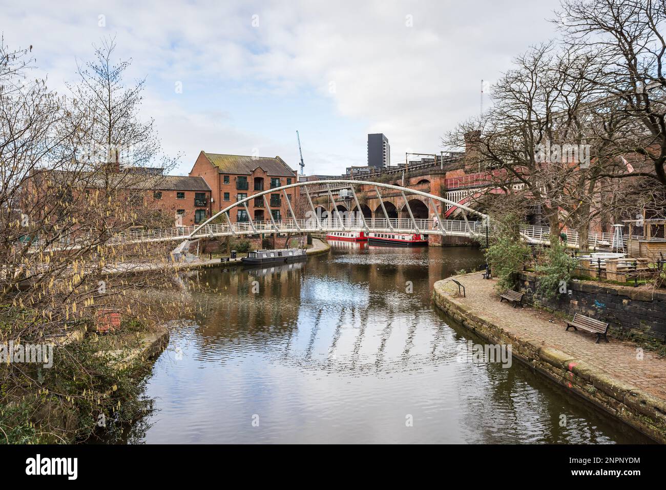 The curved Merchants Bridge in Manchester seen spanning the Bridgewater ...