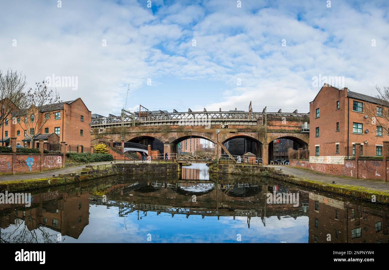 A multi image panorama of a viaduct over the top of the Bridgewater ...